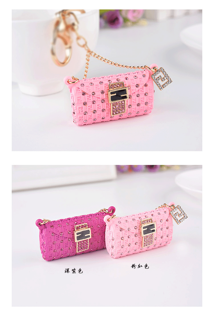 Pink Handbag Shaped Crystal Diamante Rhinestone Bag Charms Handbag Keyrings