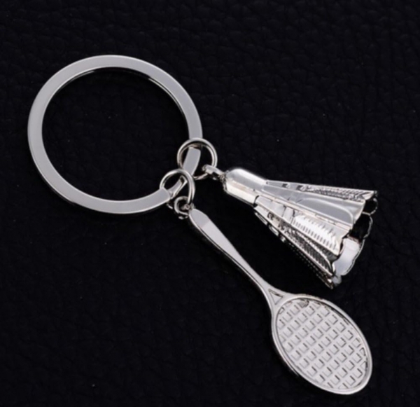 Silver Badminton Shuttlecock Racket Keyring Novelty Sports Metal Key ...