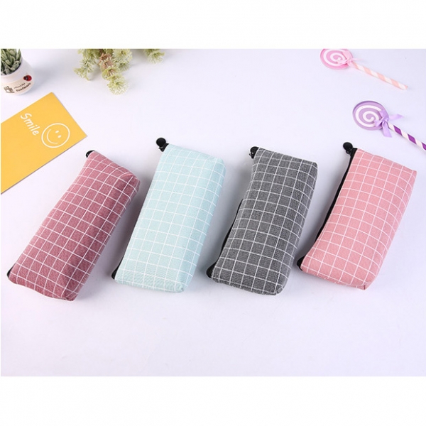 Square Lattice Grid Patterned Canvas Pencil Case Fashion Cosmetic ...